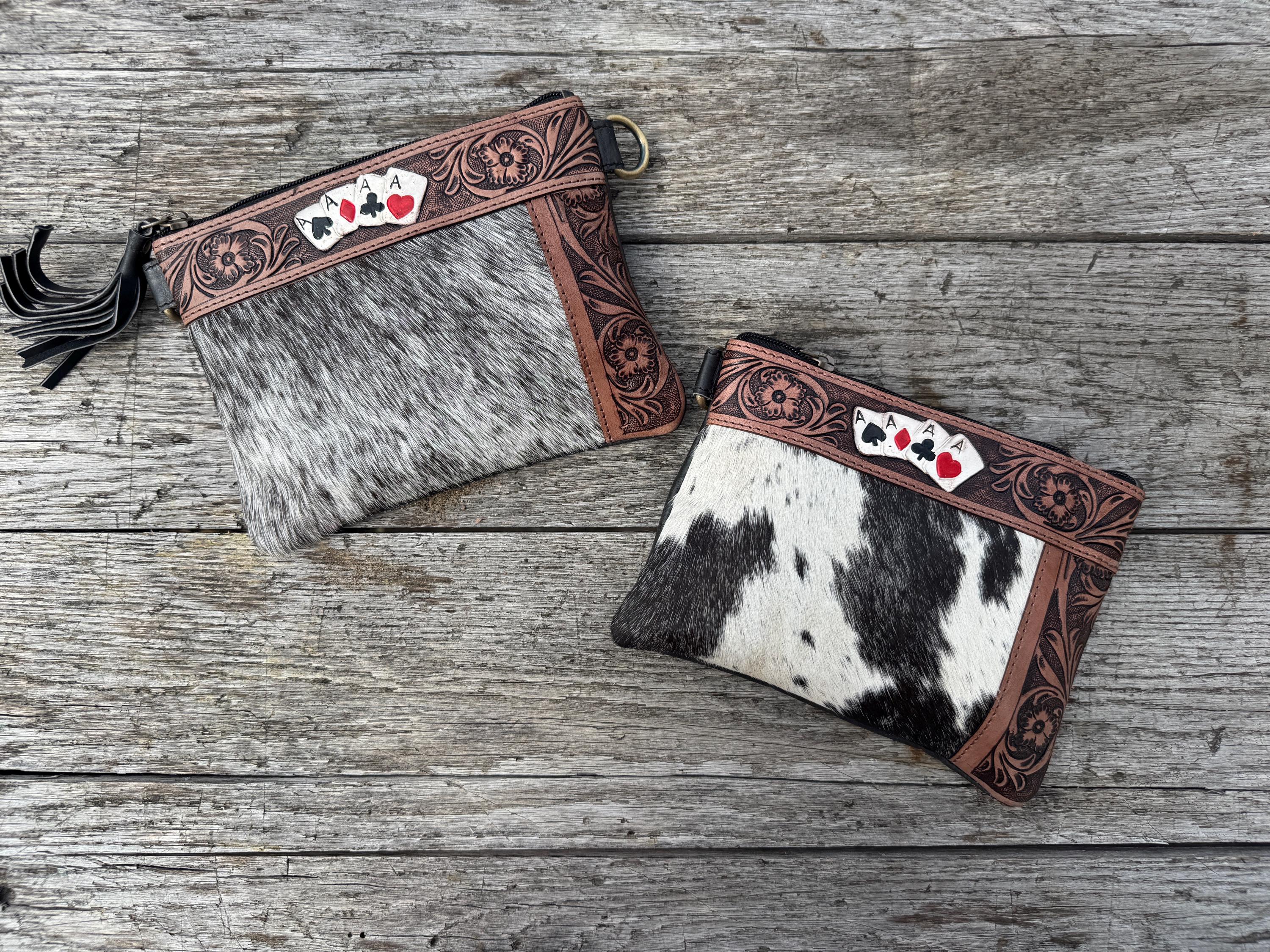 Genuine Western Cowhide Leather Purse with Ace Cards details by Double ...